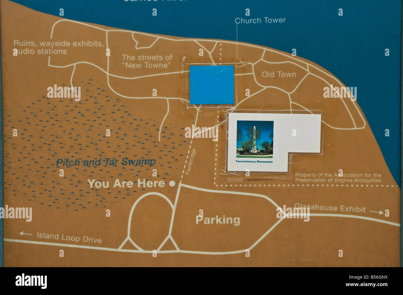 Historic Jamestowne diagram site layout sign old town new town ...