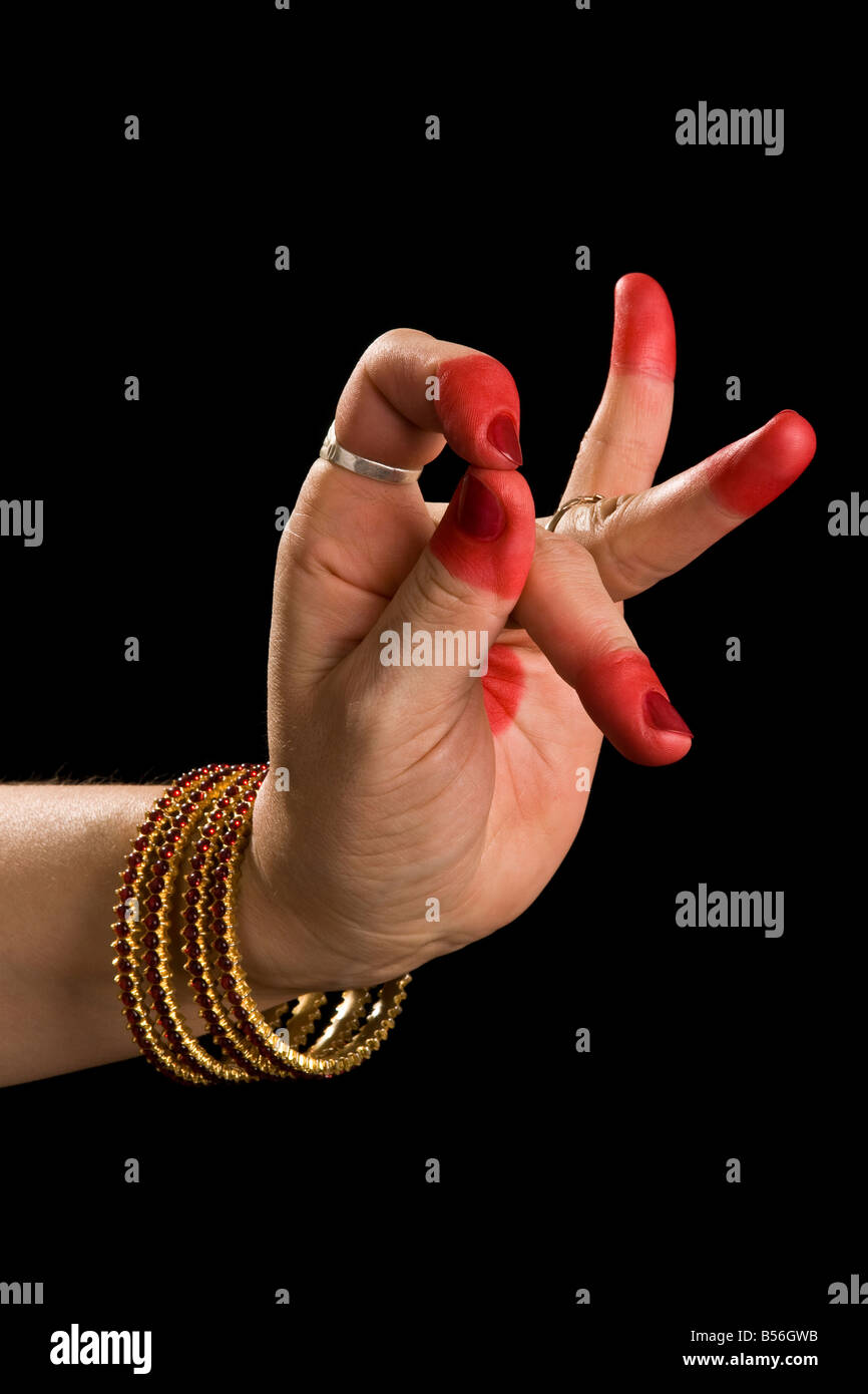 Woman hand showing Katakamukha hasta meaning Opening in a Bracelet of ...