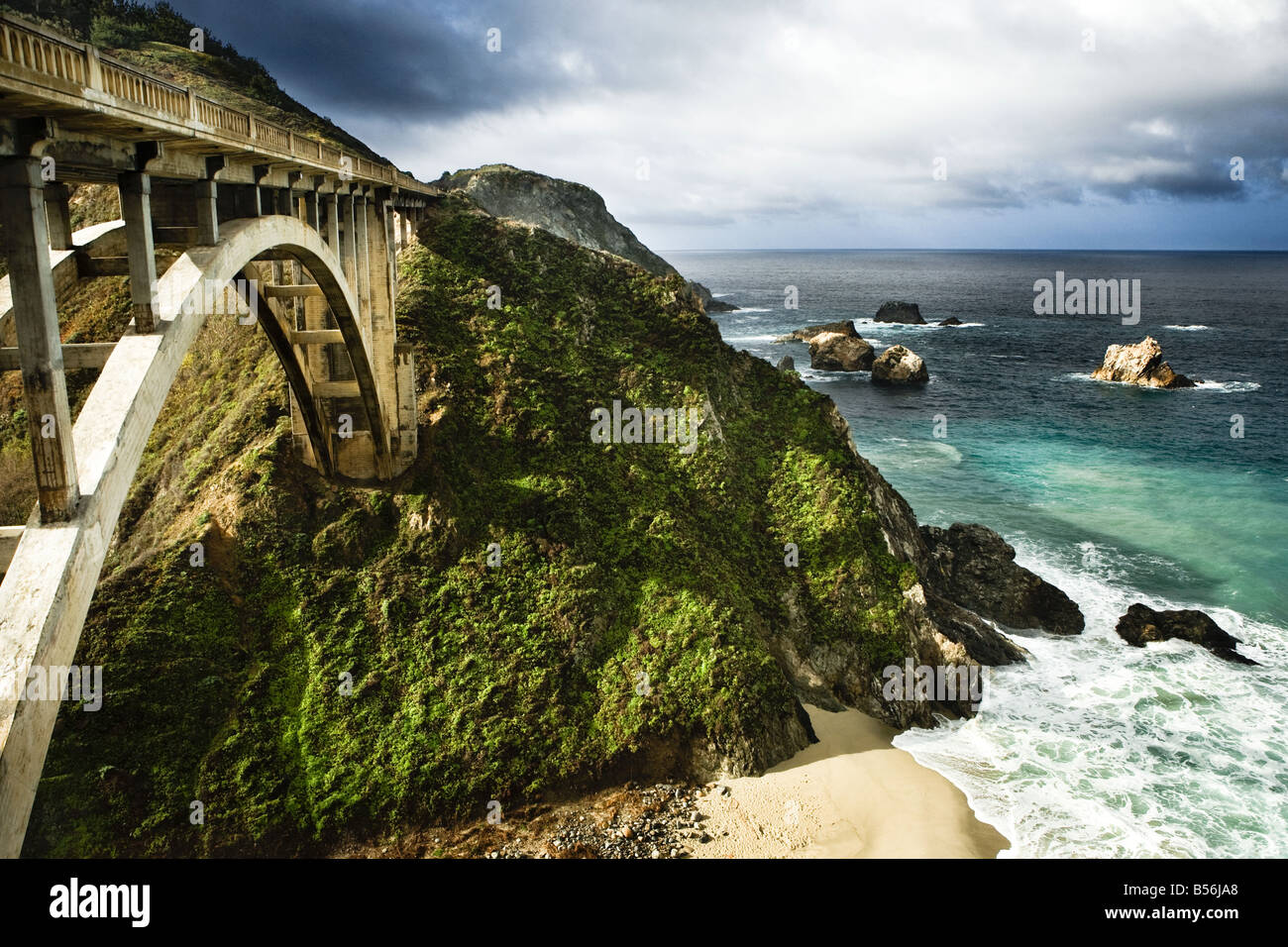 Bridge over cliffs in California Stock Photo - Alamy