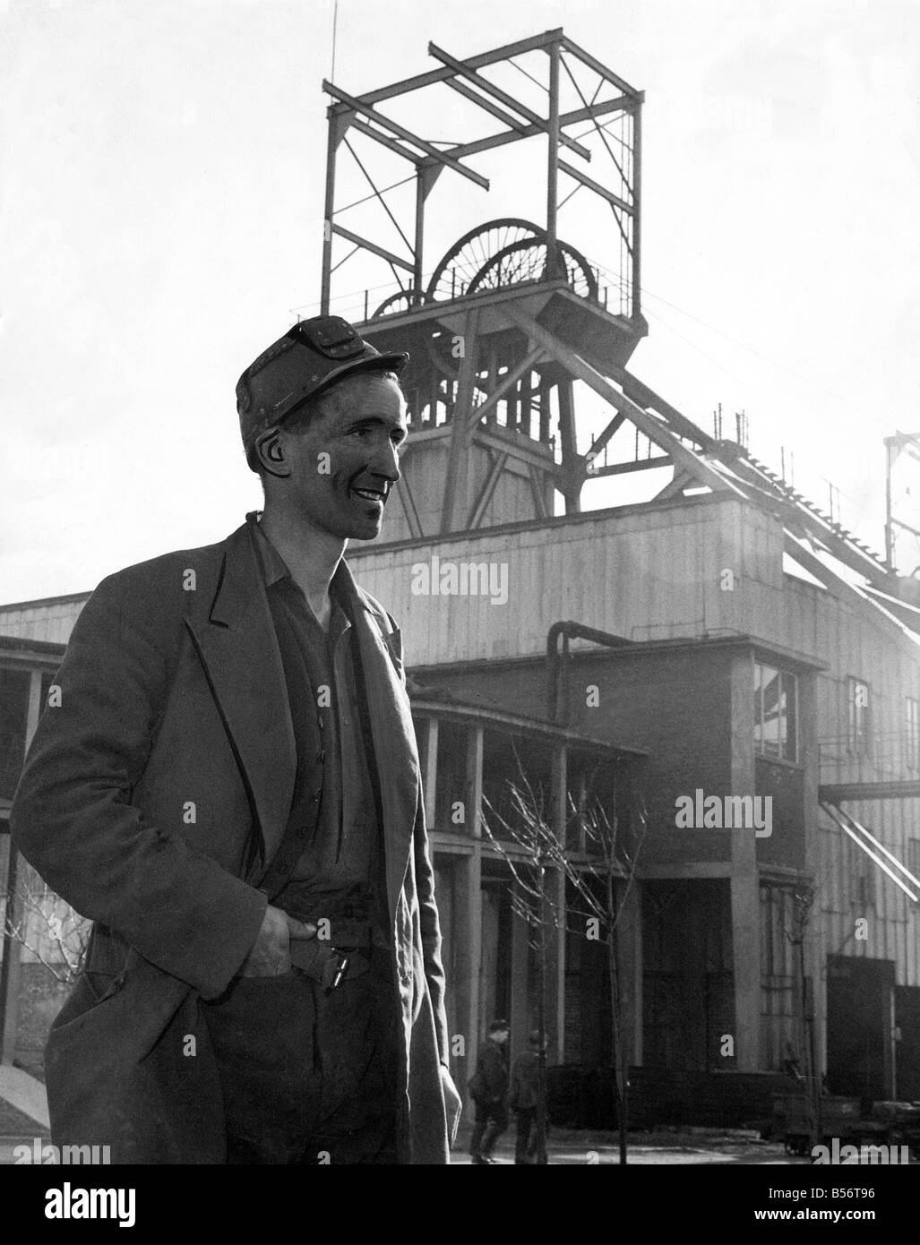 A North East miner standing by the pit shaft Stock Photo - Alamy