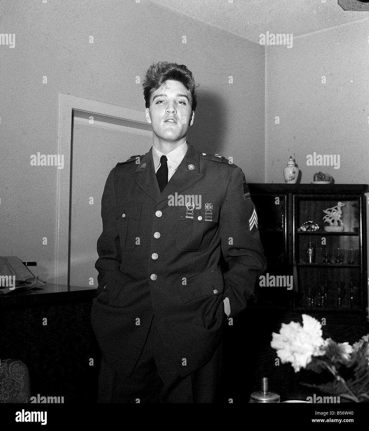 Elvis Presley at press conference in Germany March 1960 Stock Photo - Alamy