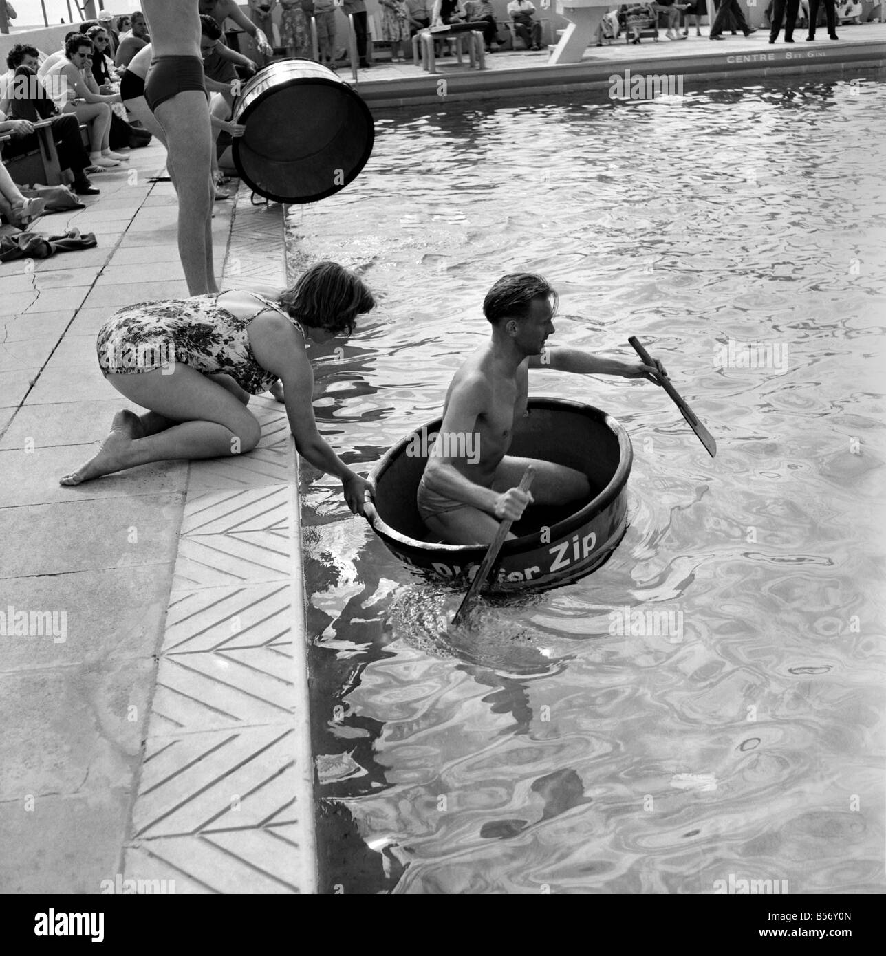 Tub racing at the Brighton Ocean Hotel Lido. The tub racing competition ...