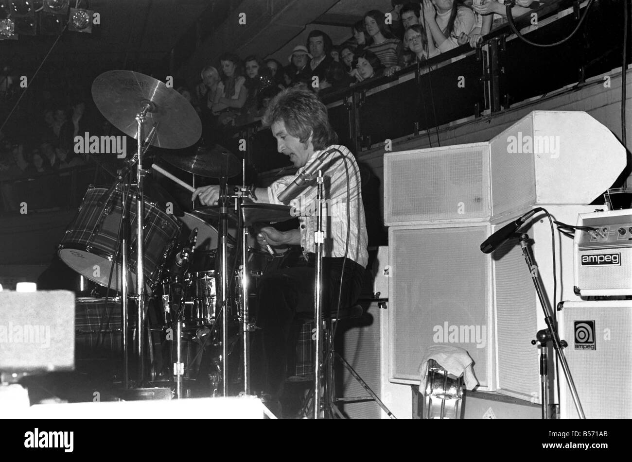 Rod Stewart and the Faces concert in USA. Drummer Kenny Jones on stage ...