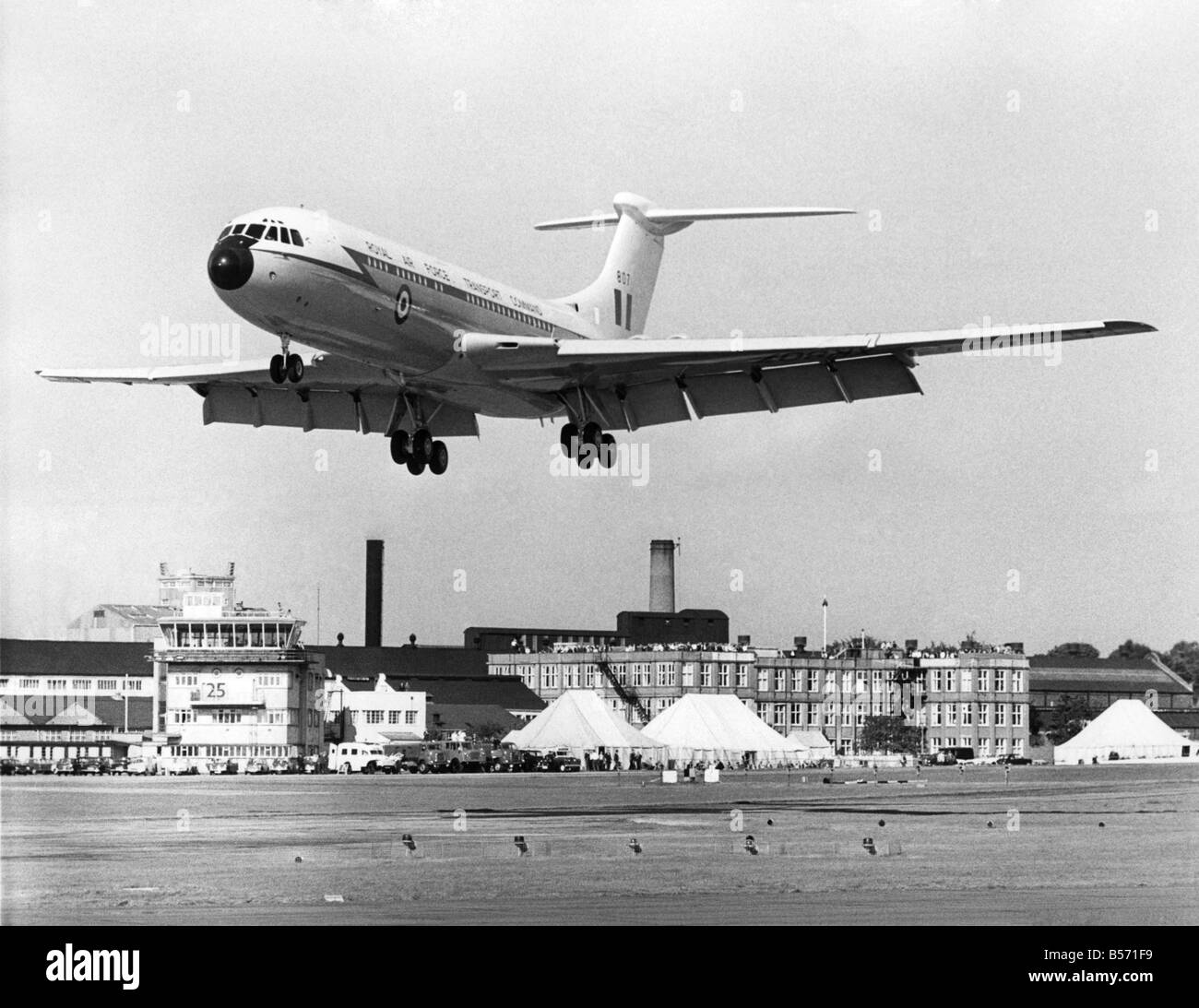 An RAF transport command Vickers VC10 lands on the runway at ...