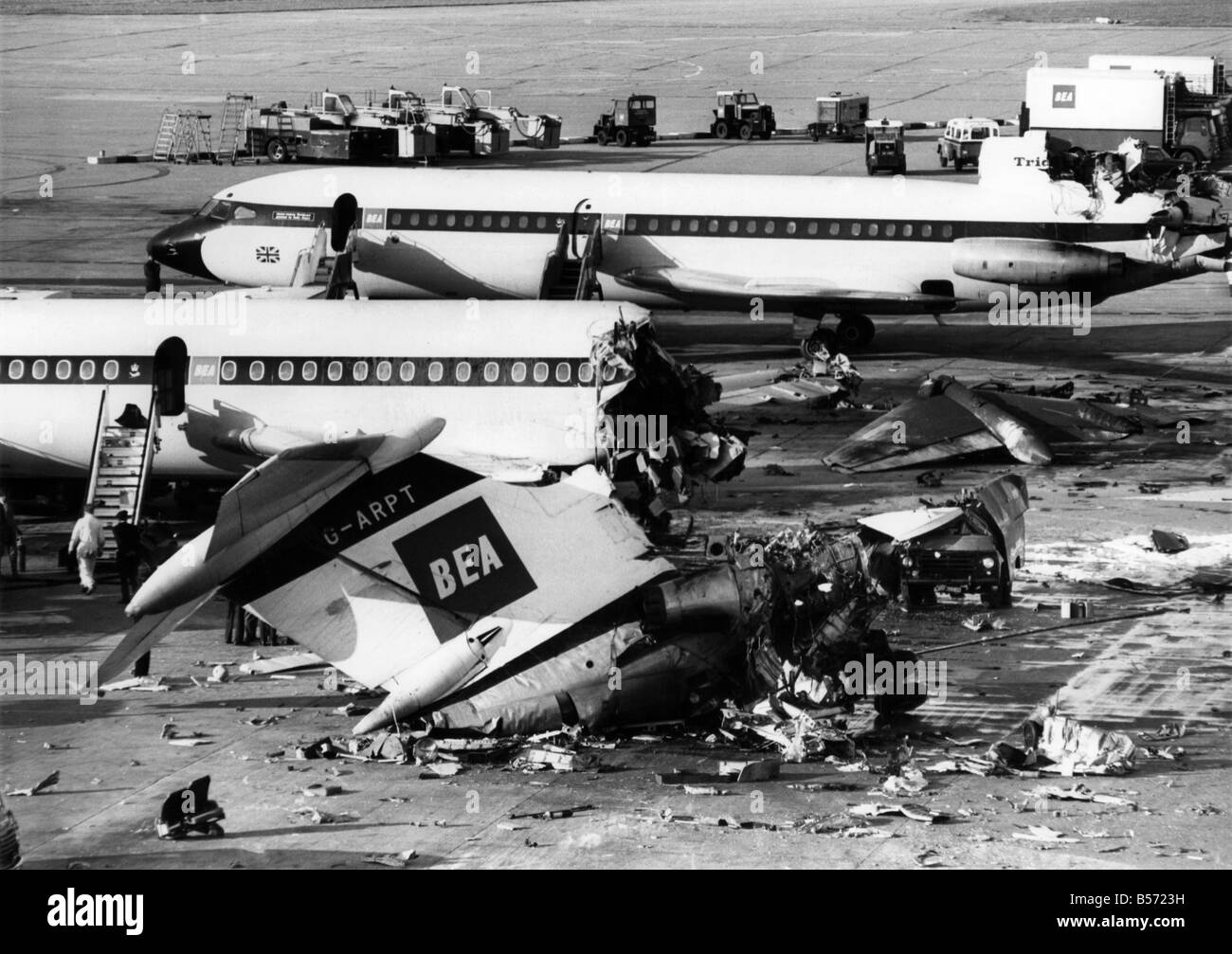 Side-by-side the two shattered Tridents that were hit by the skidding ...