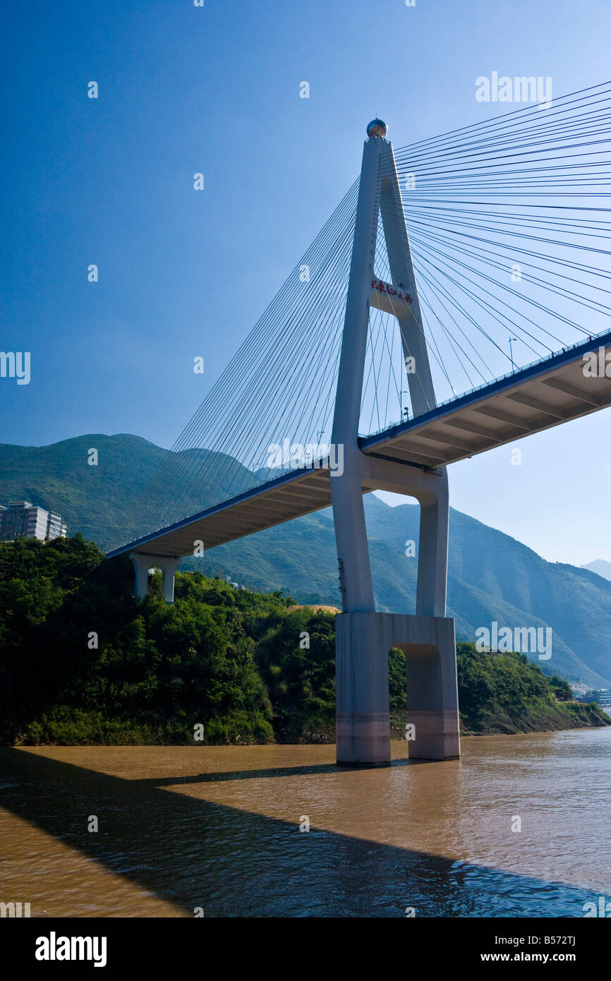 Suspension bridge over the Yangzi River at Badong in the Three Gorges ...
