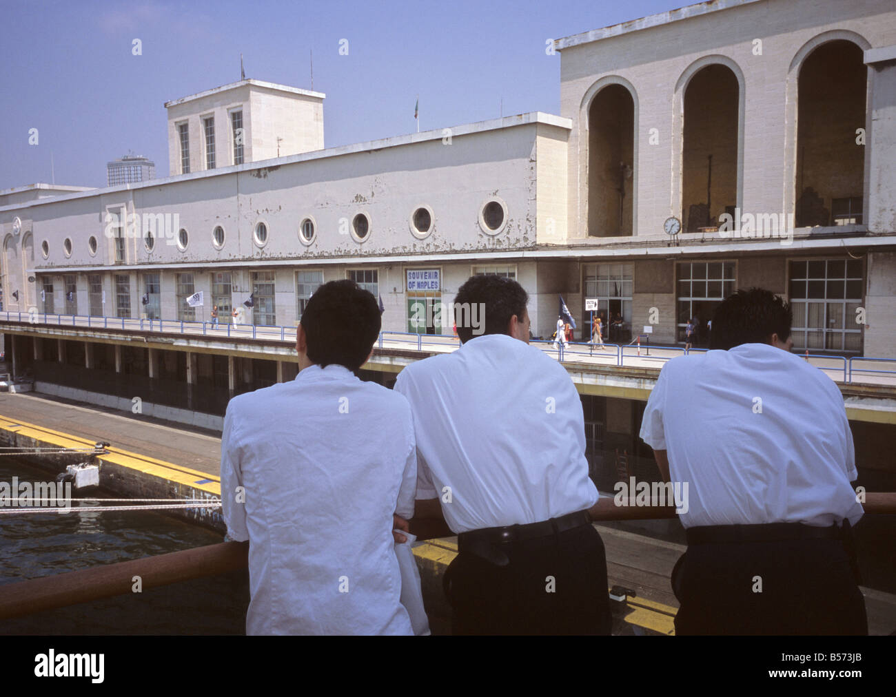 crew members of a ship and the port terminal of Naples Italy Stock ...