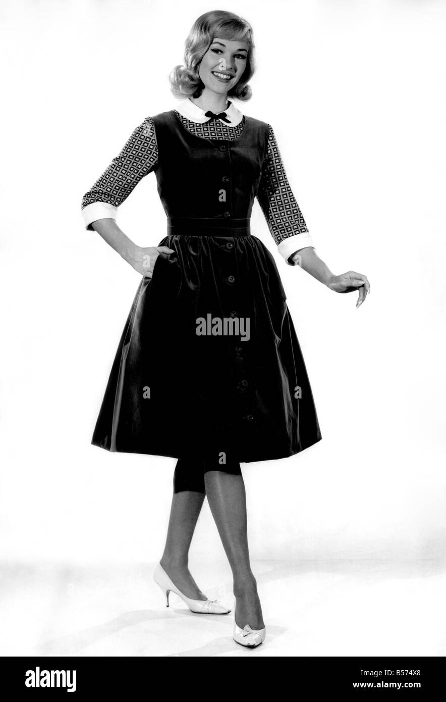 Reveille fashions 1962: Jo Waring modelling velvet pinafore dress ...