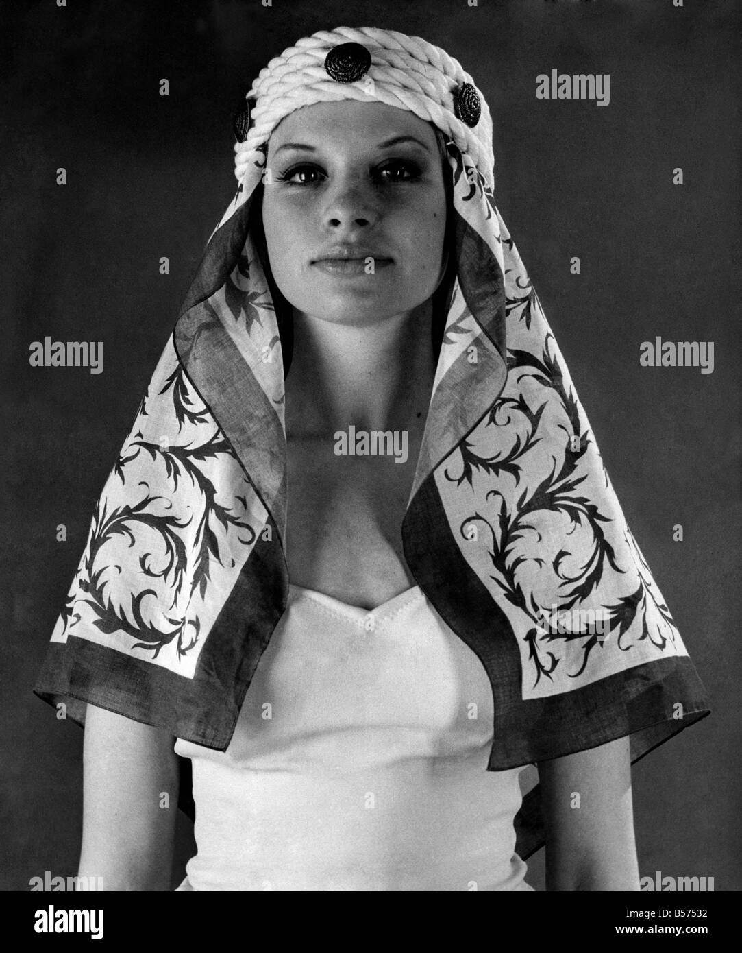 Reveille fashions 1965: Model wearing Desert Sheikh headwear. August ...