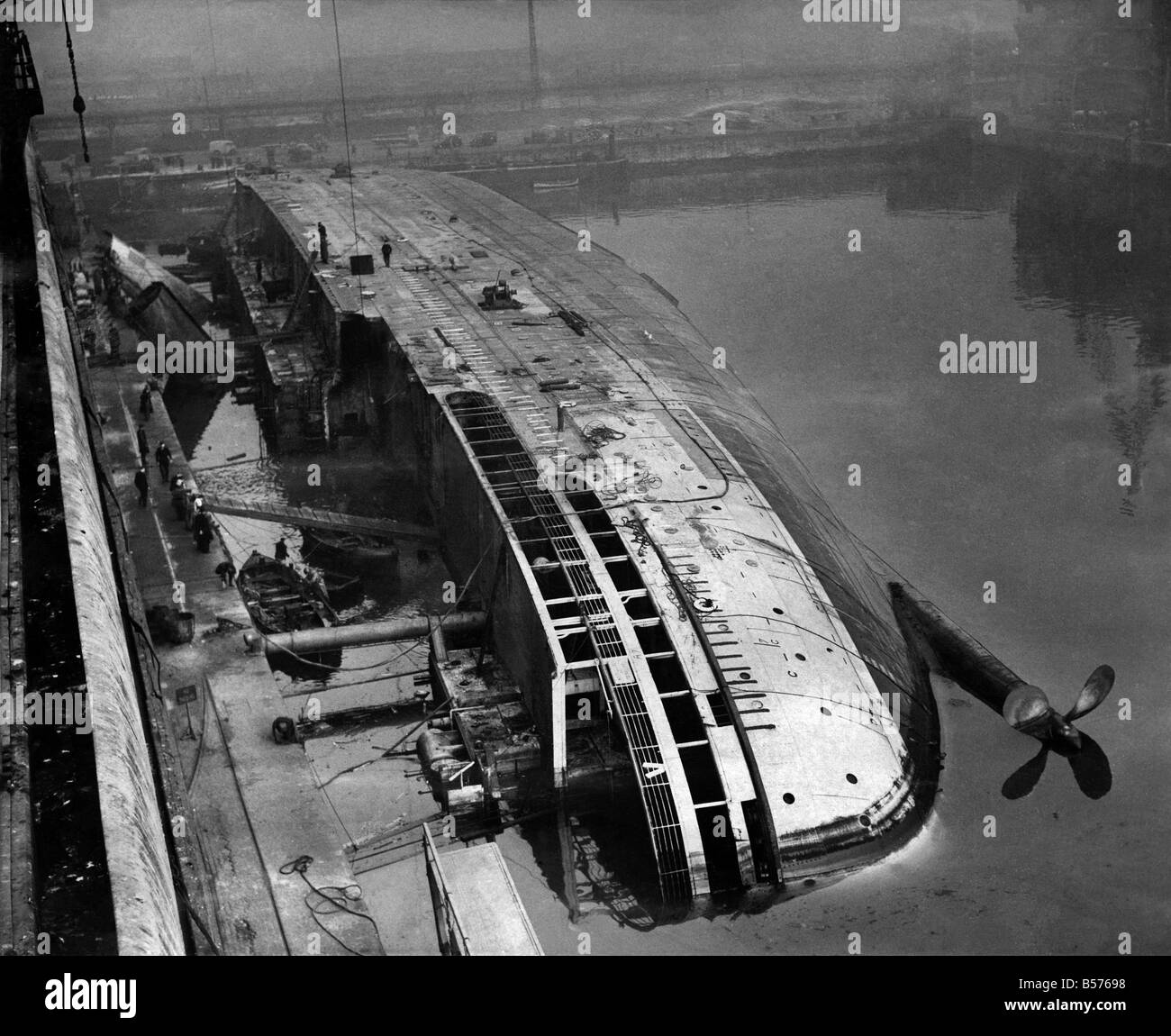 Empress of Canada: A view of the stricken Empress lying on her side in ...