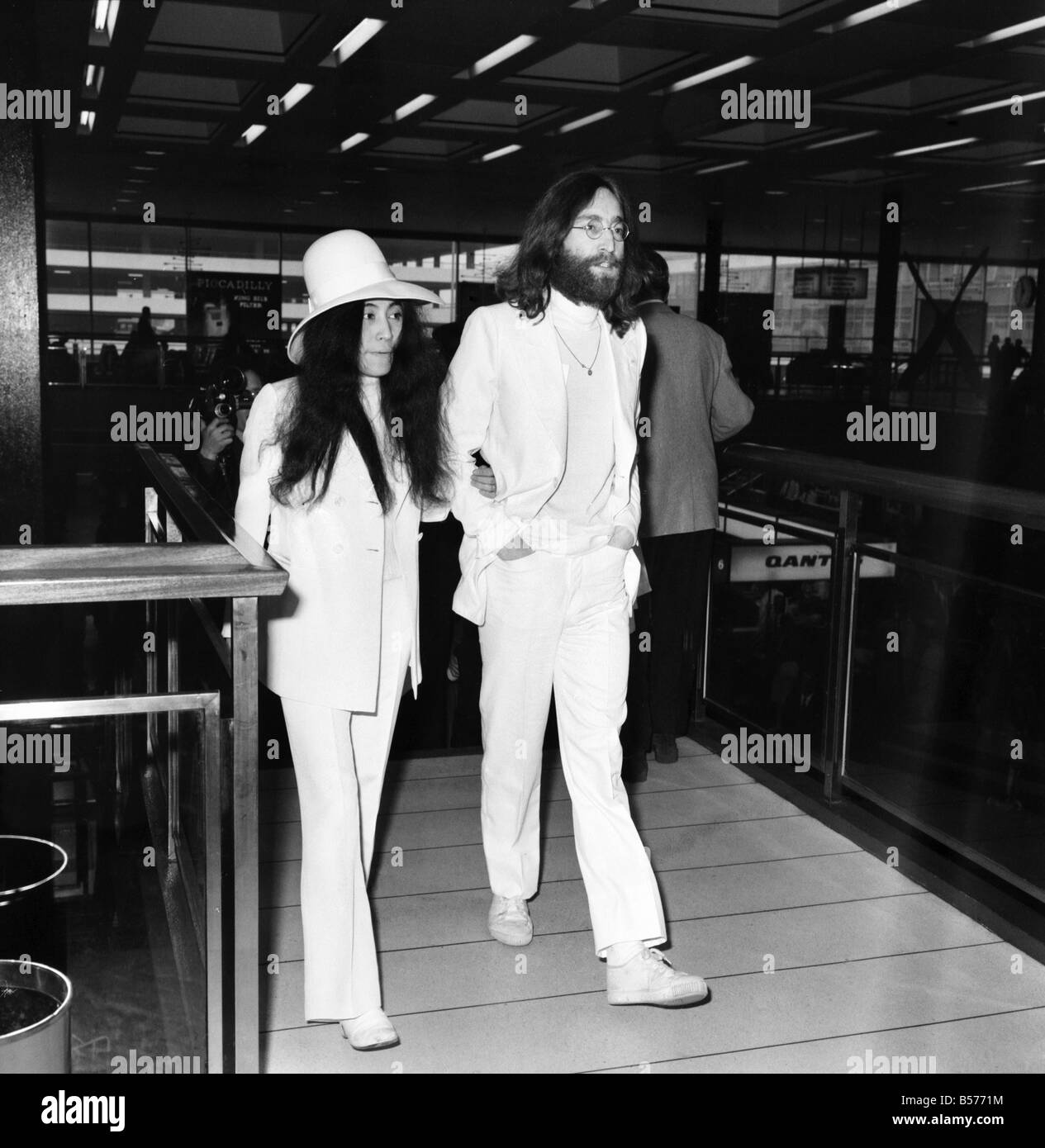 Beatle John Lennon and his wife Yoko Ono left Heathrow Airport London this afternoon (Sat) to ...