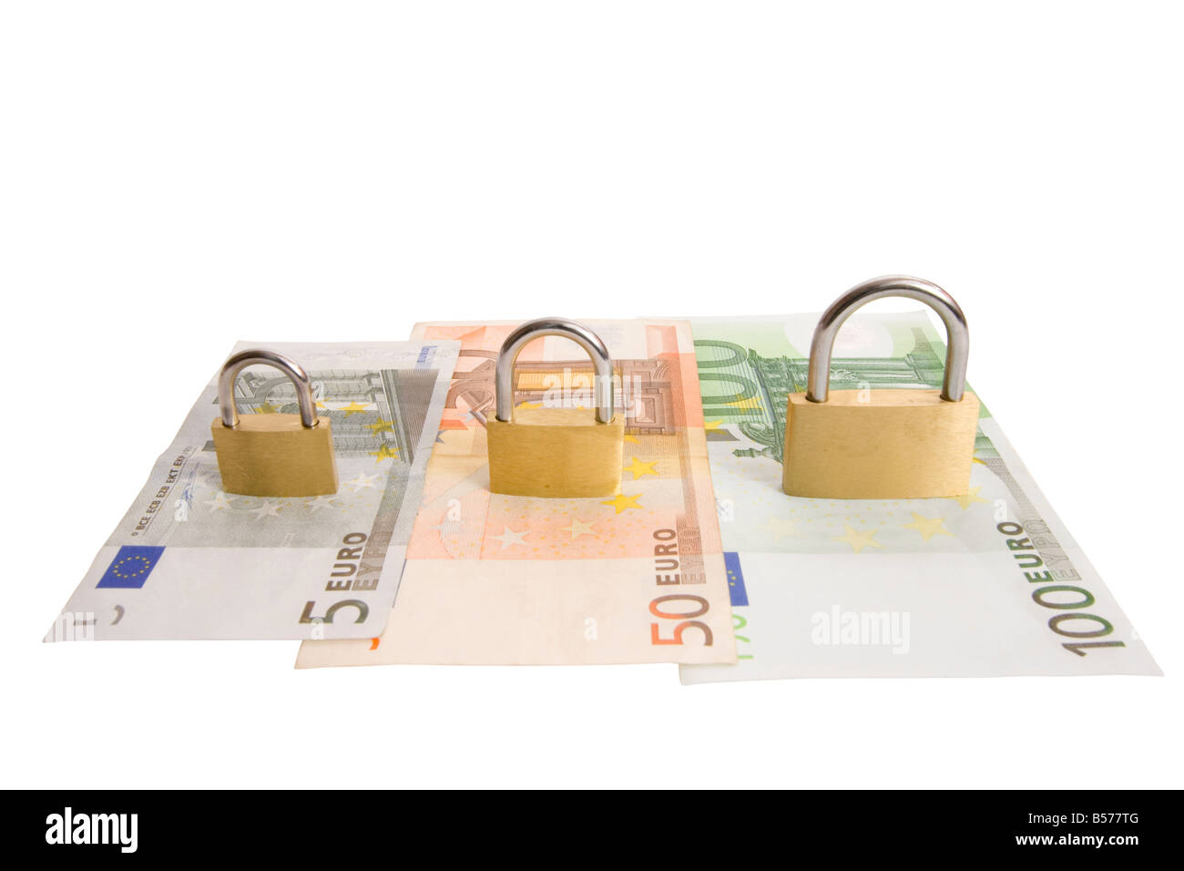 Money security concept different banknotes with padlocks isolated on ...