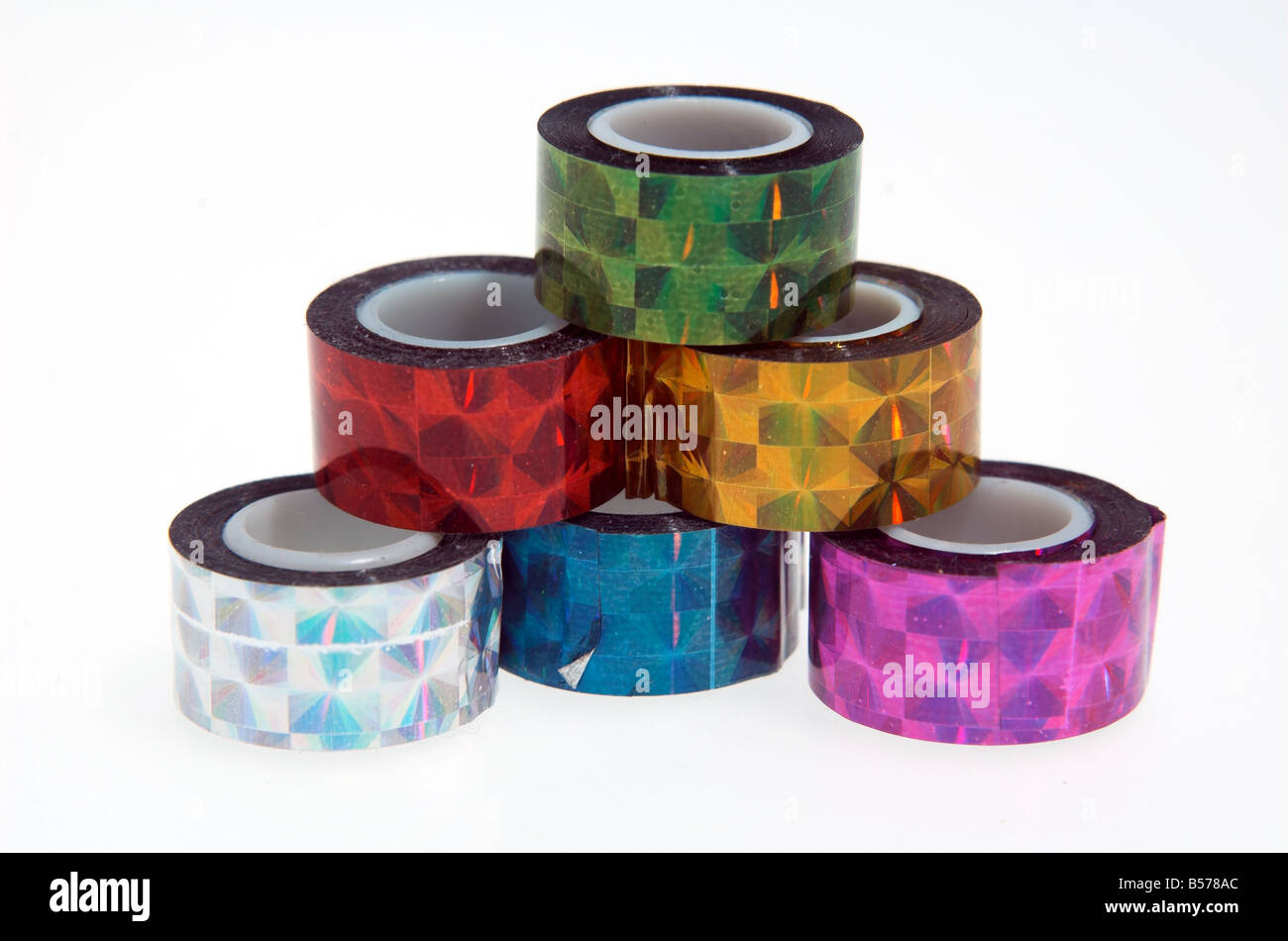 A pyramid of colorful festive sellotapes for gift wrap Stock Photo - Alamy