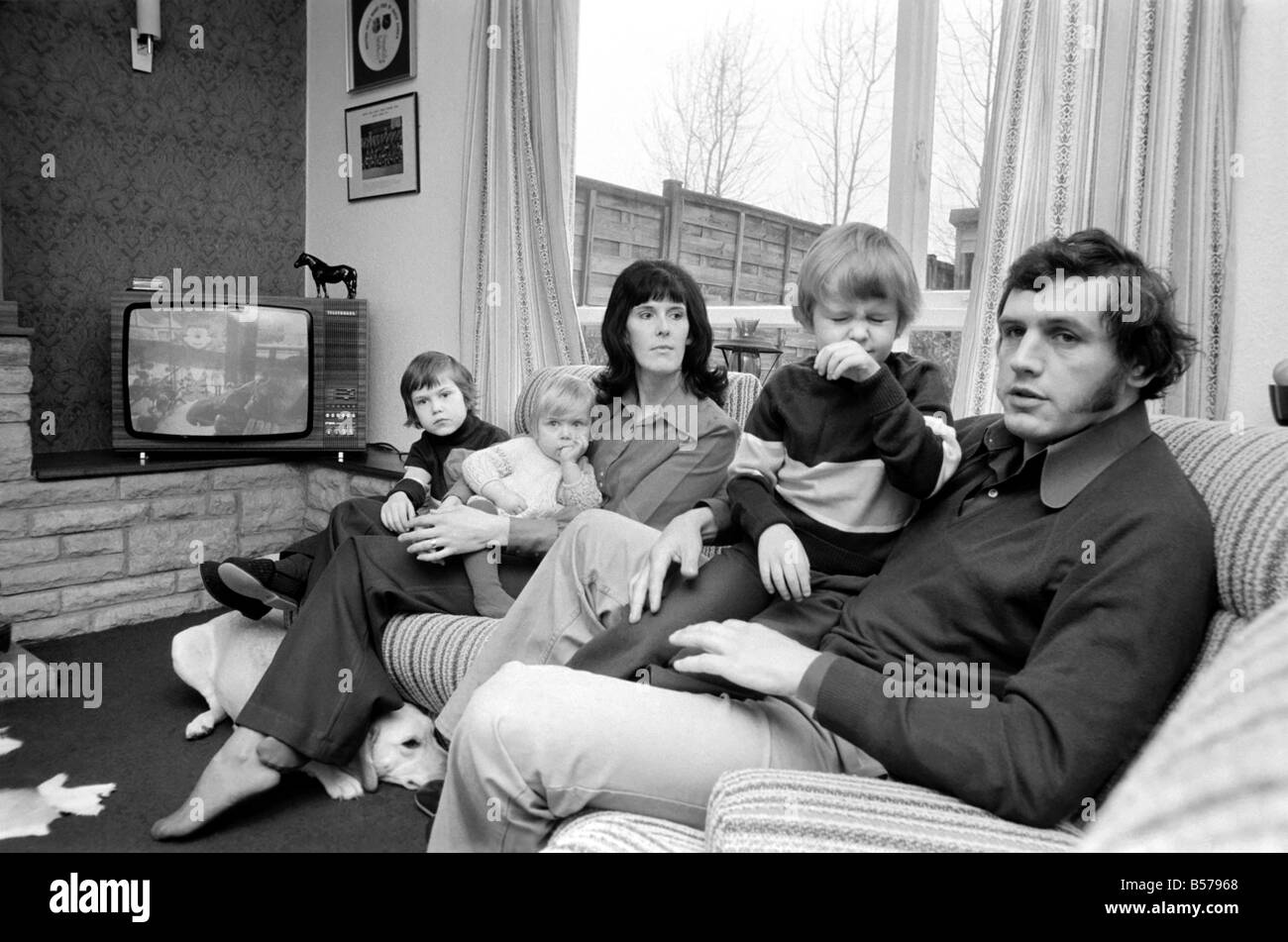 Gloucester prop Mike Burton with wife Pat and children. January 1975 75 ...