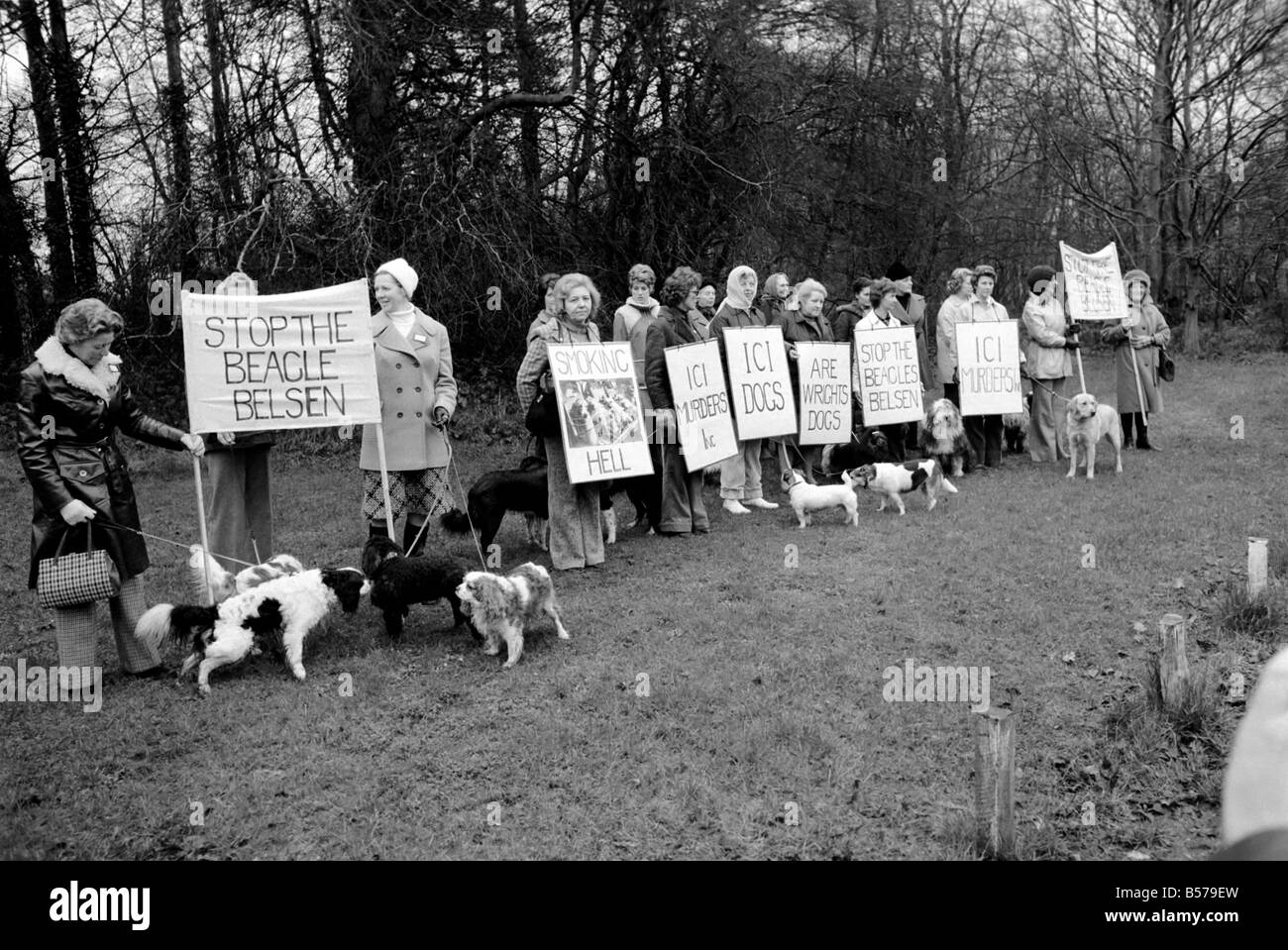 Demonstrators against the use of Beagles by ICI in smoking experiments ...