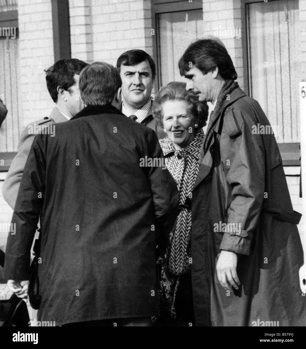 Mrs Thatcher surrounded by detectives in Salford. February 1988 P005265 ...