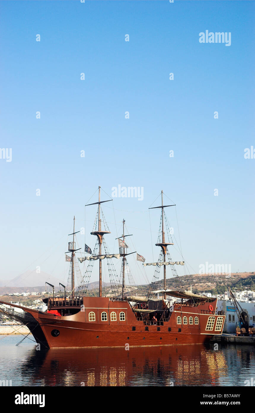 Pirate ship moored in Venetian harbour in Rethymnon Crete Greece ...