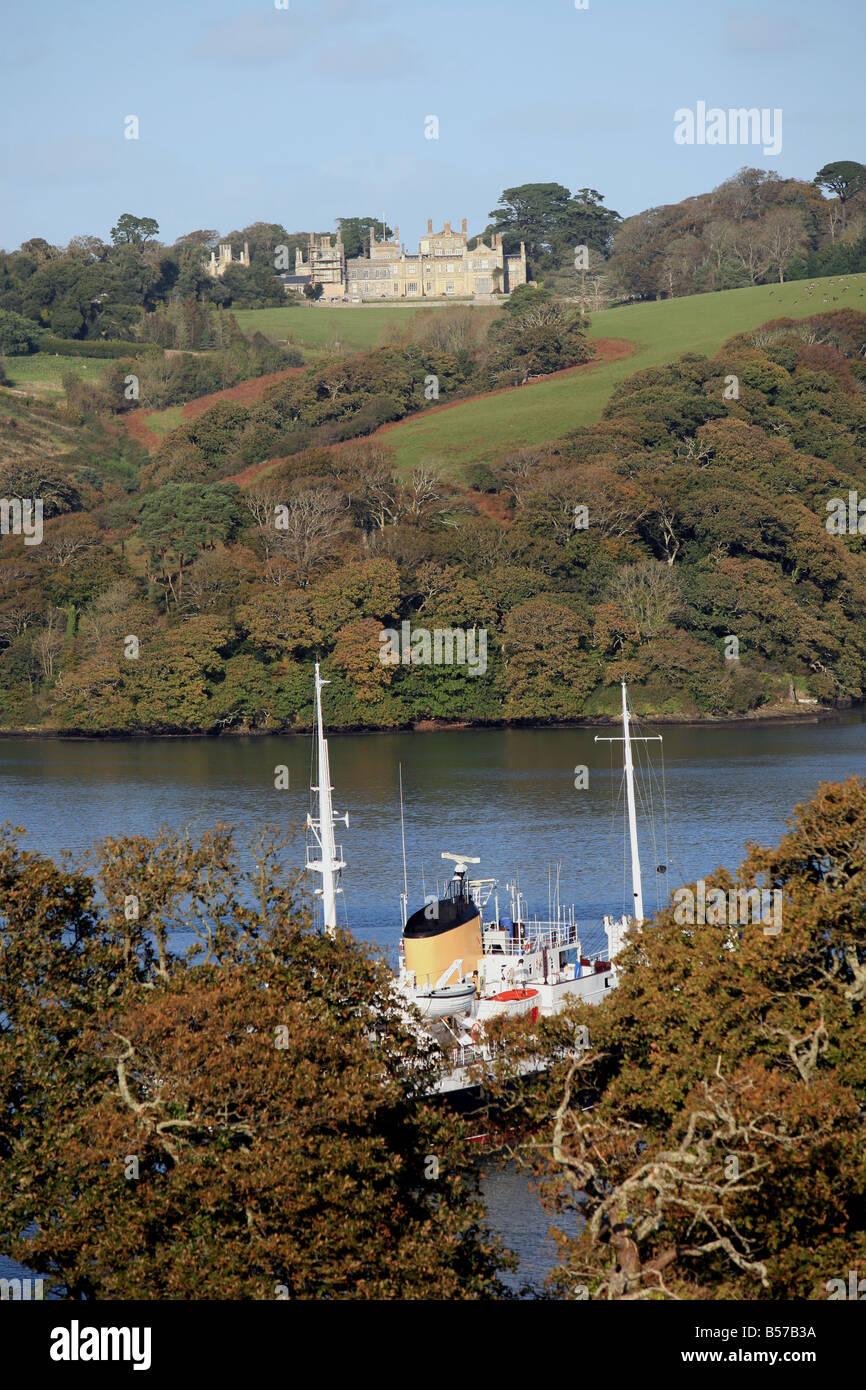 Windsor Castle moored on River Fal below Tregothnan Cornwall from ...