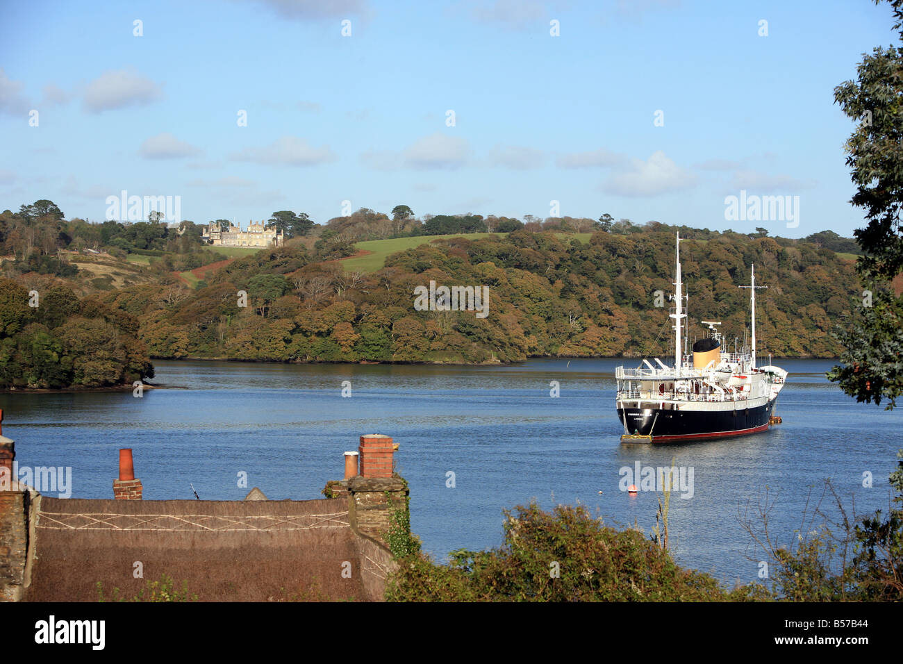 The Windsor Castle flagship off Tolverne River Fal Cornwall England UK ...