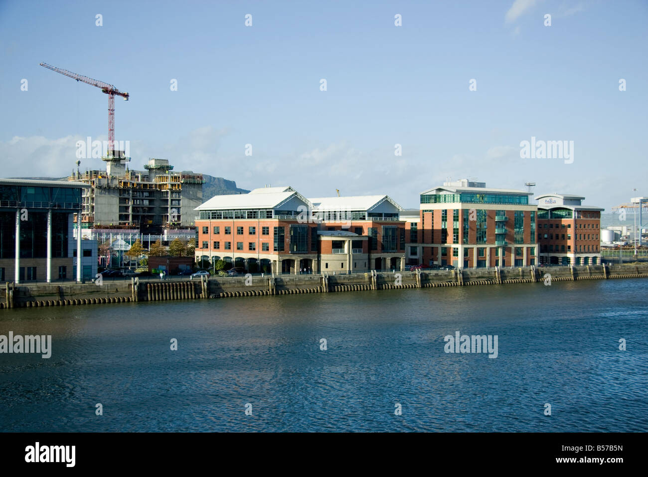A view of the docklands in Belfast, Northern Ireland including ...