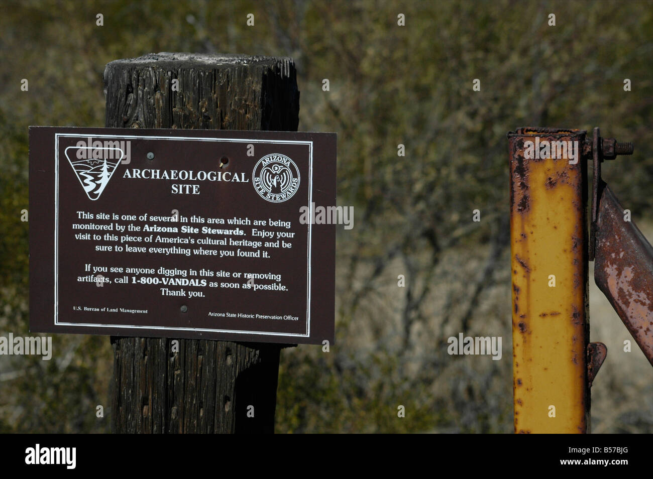 Sign post to mark an Archeological Site in Maricopa County, the site is ...