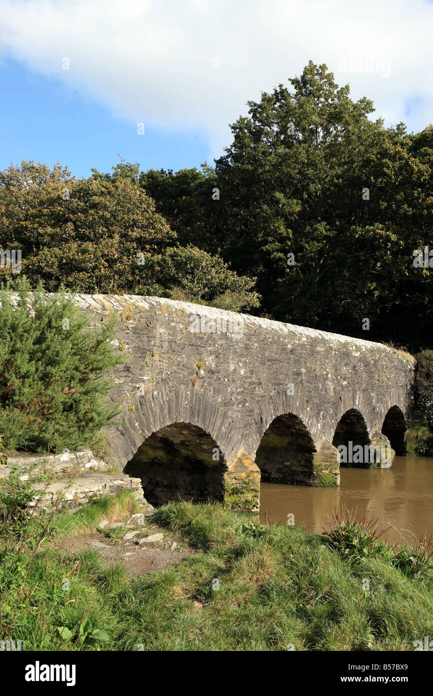 Sett bridge over River Fal near Ruan Lanihorne Cornwall England UK ...