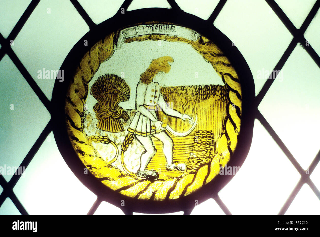 Medieval Stained Glass Roundel window Labour of the Month harvesting ...