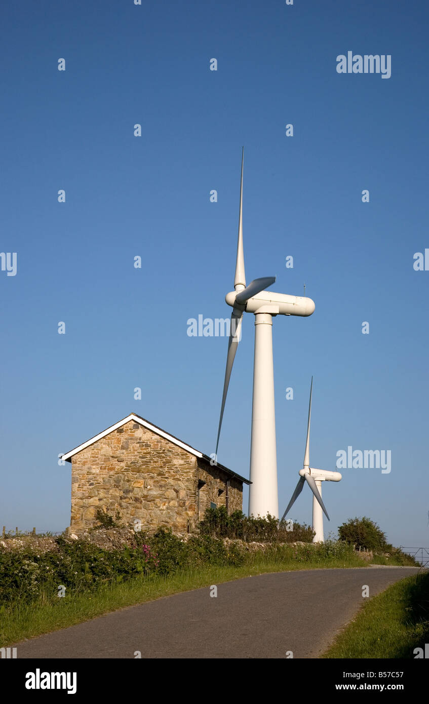 Wind power turbines and exterior of switch room, Trysglwyn Wind Farm ...