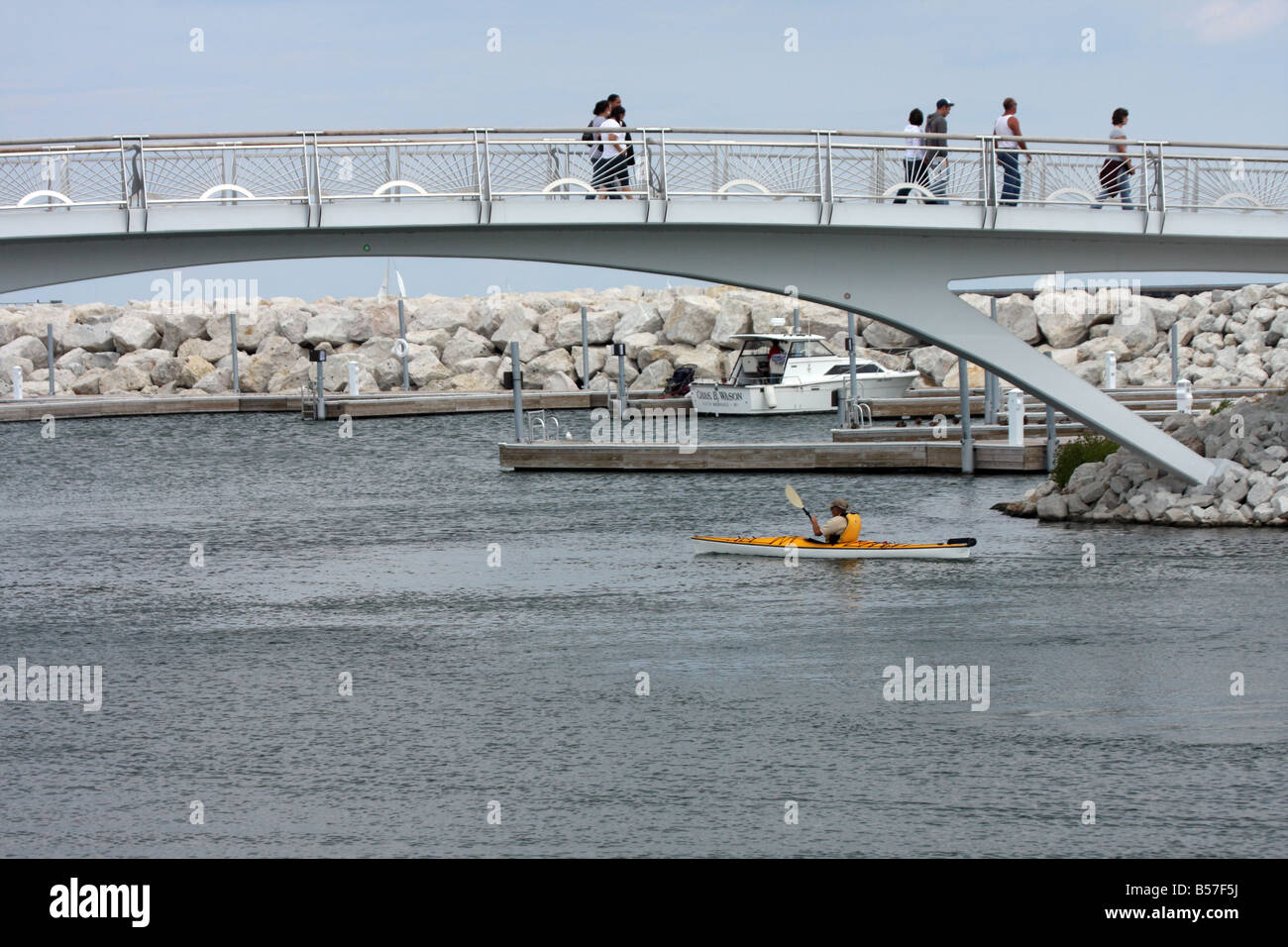 At the Milwaukee Lakefront on Lake Michigan visitors are enjoying the ...