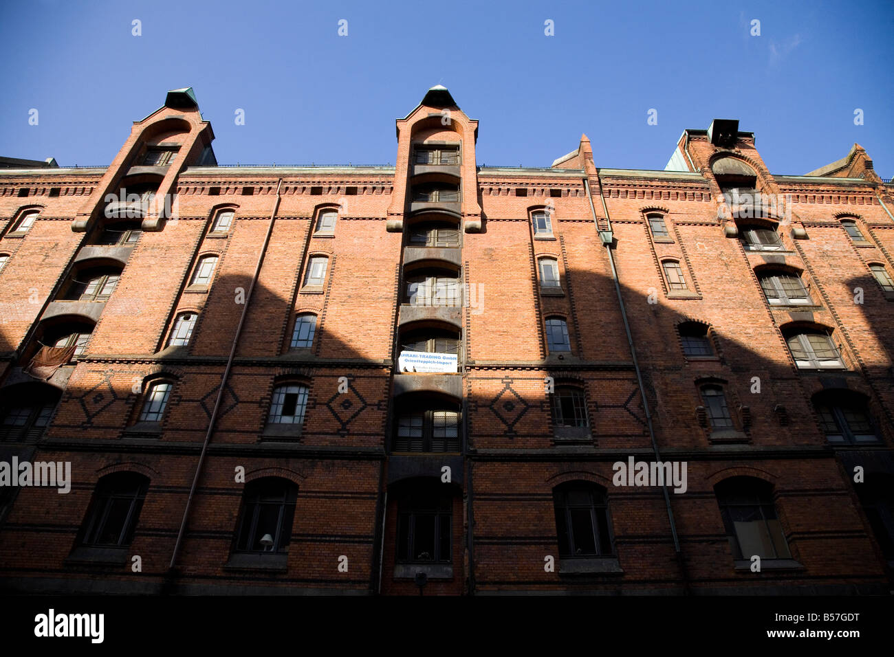 One of the red brick buildings of the Speicherstadt in Hamburg, Germany ...