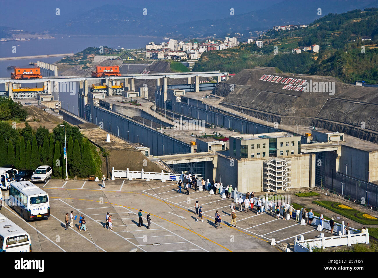 Ship Locks viewed from the visitor and tourism area Three Gorges Dam ...