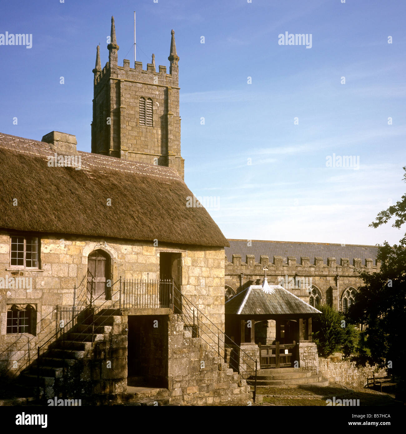 UK England Devon South Tawton St Andrews Church and Church House Stock ...