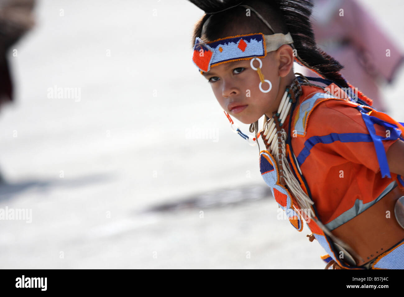 A Native American Indain boy dancing at a Pow Wow at the Milwaukee ...