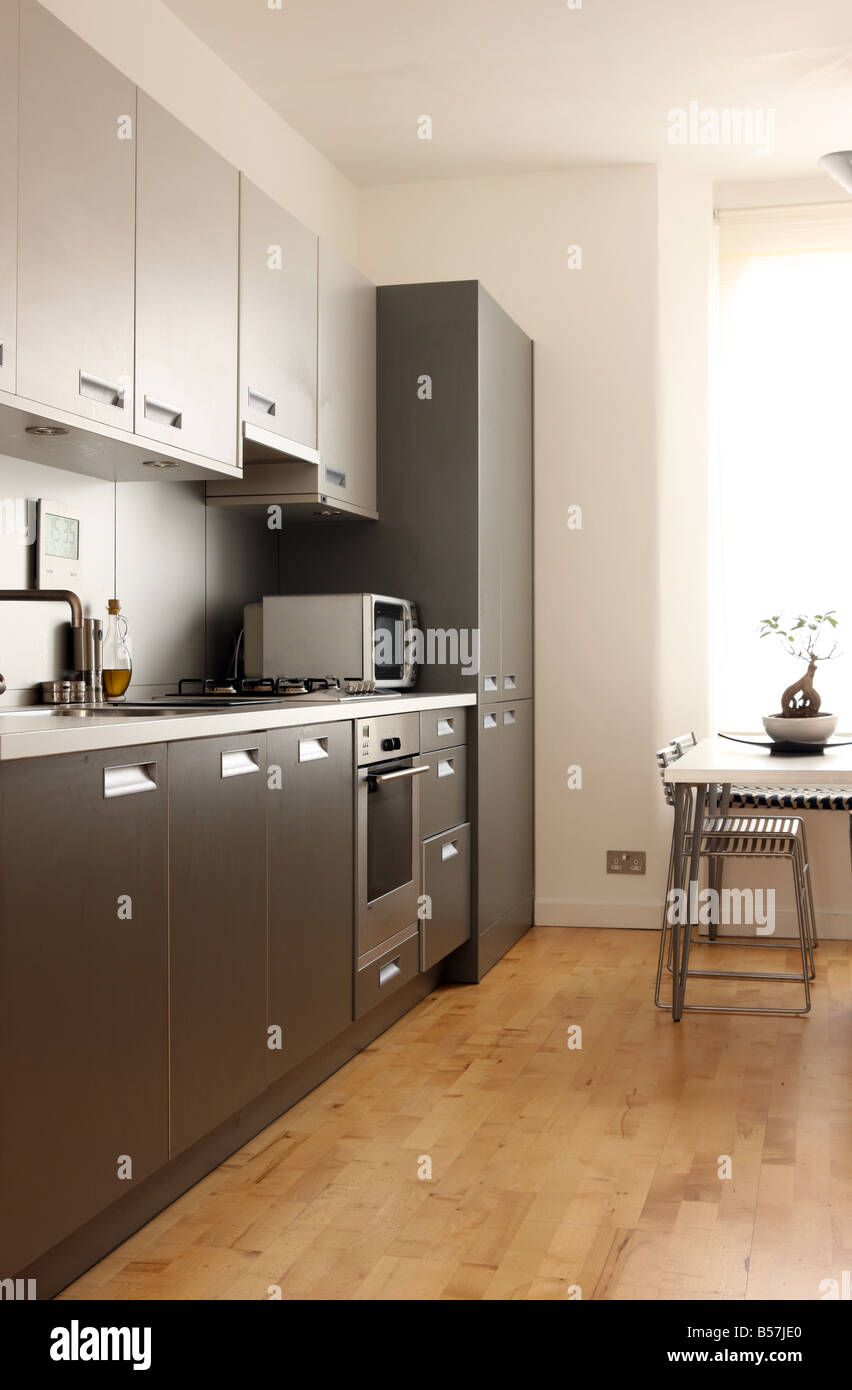 Modern Stainless Steel Silver Kitchen Stock Photo - Alamy