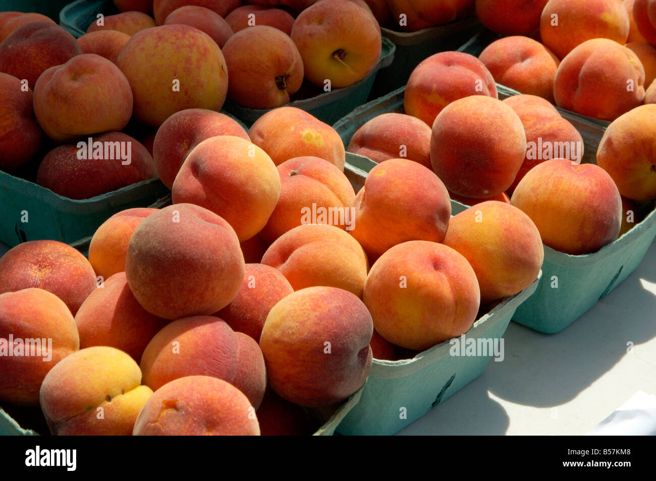 Organically grown peaches on display at a farmer s market in Washington ...