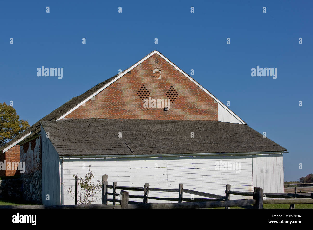 The barn of the Trostle farm on the Gettysburg Battlefield still shows ...