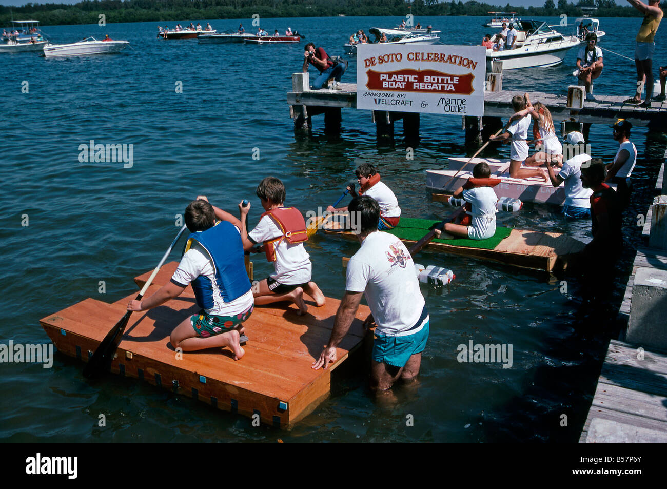Under starter's orders in a children's recycled plastic bottle boat ...