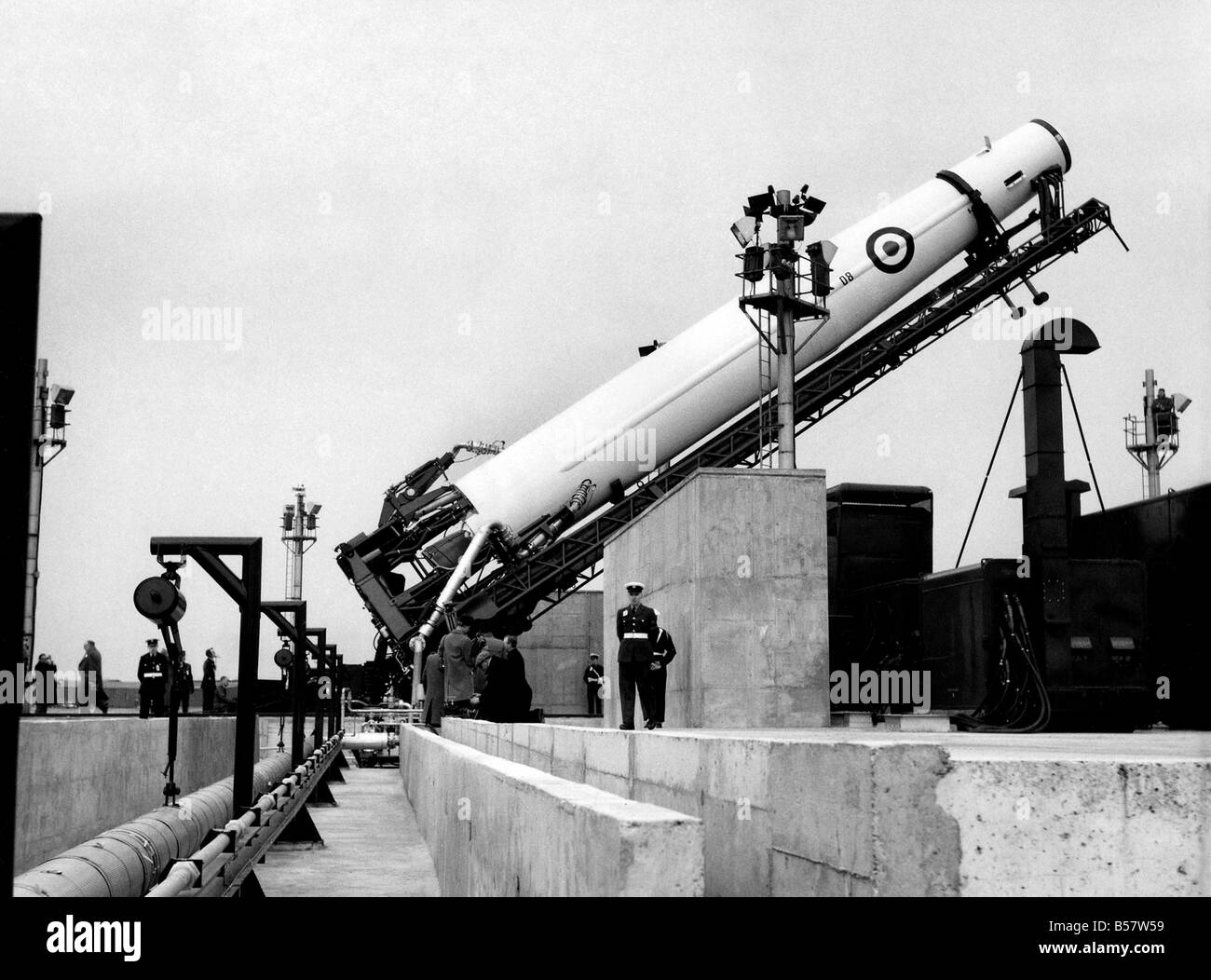 A Thor Rocket ballistic missile on a launching pad. February 1960 ...