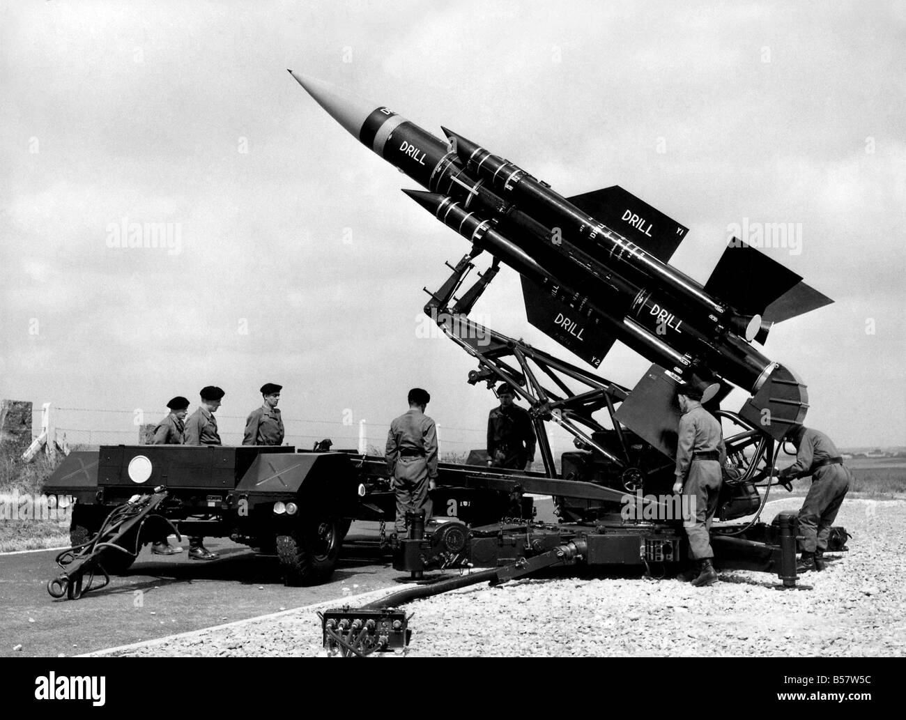 A long range surface to air Thunderbird missile on display. Circa 1955 ...