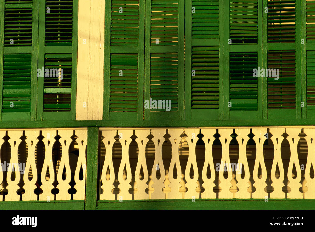 Detail of facade of a wooden colonial building in Belize City Belize ...