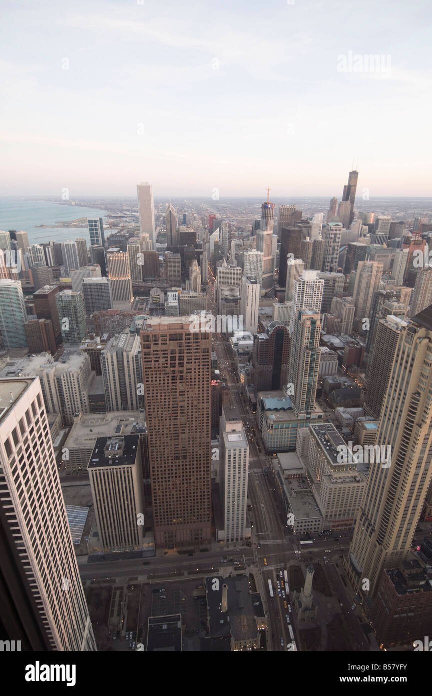 Chicago at dusk taken from the Hancock Building, Chicago, Illinois ...