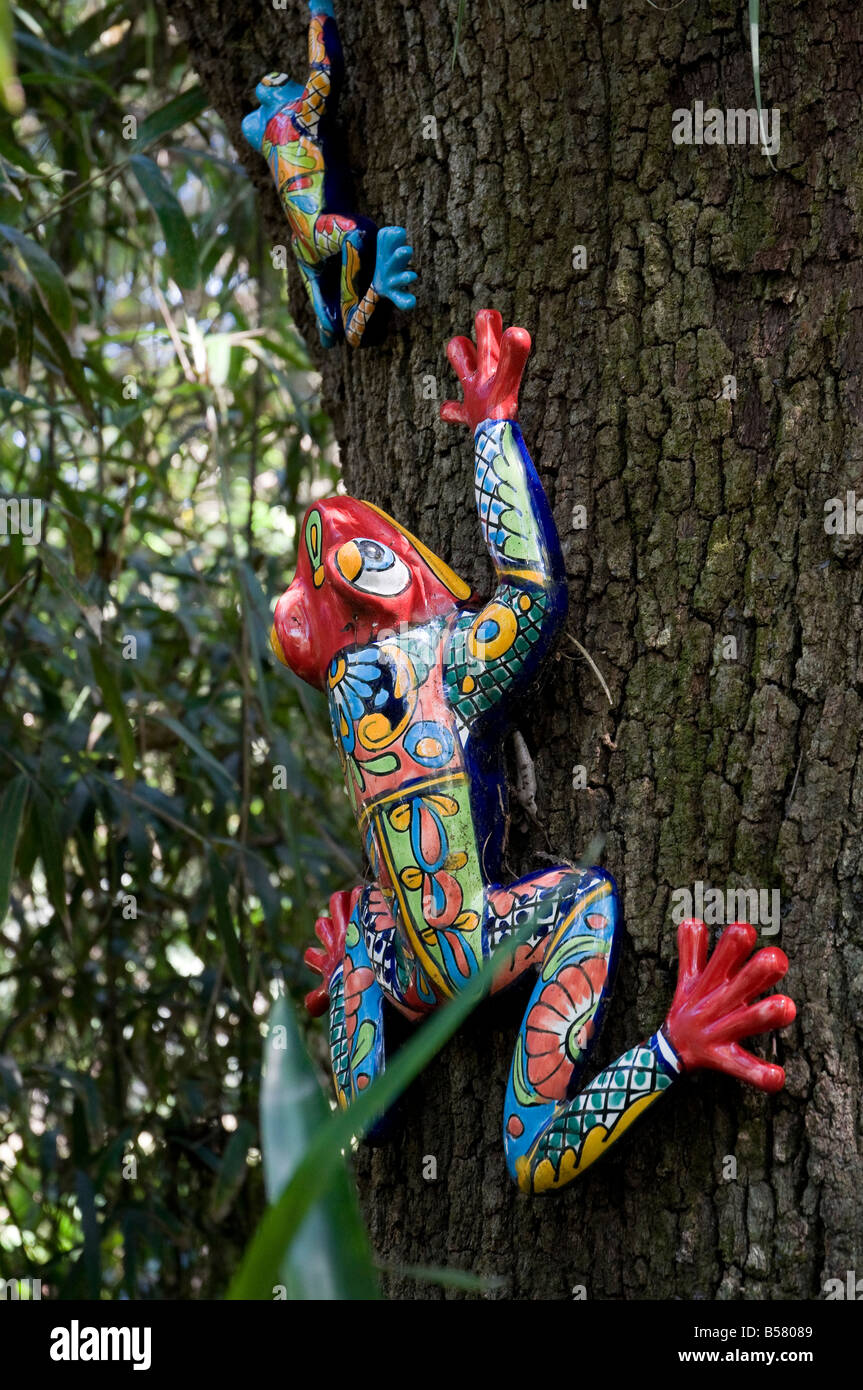 colorful frog garden decorations adorn tree at Kanapaha Gardens ...