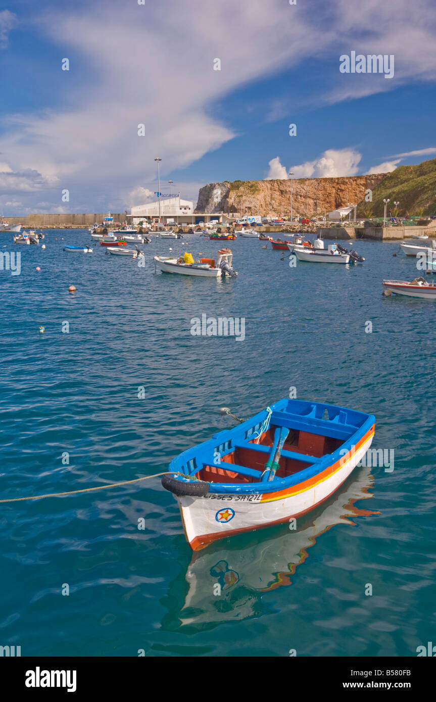 Traditional Portuguese wooden fishing boats, Sagres harbour, Algarve ...