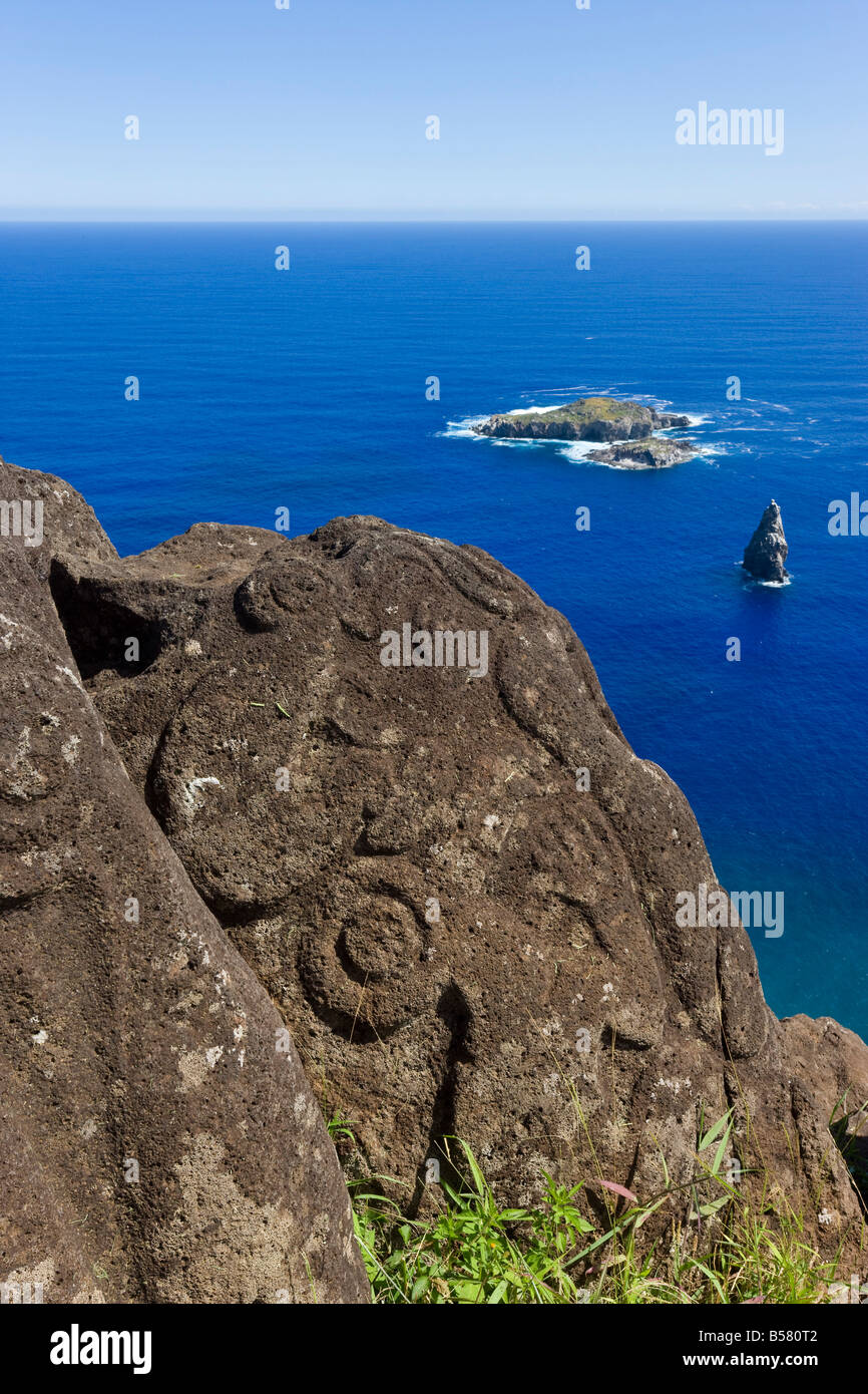 Petroglyphs at the archeological site of Orongo Ceremonial village high ...