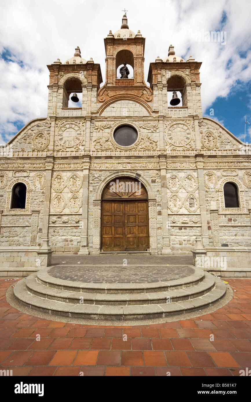 Baroque mestizo limestone facade of the Cathedral, Riobamba, Chimborazo ...