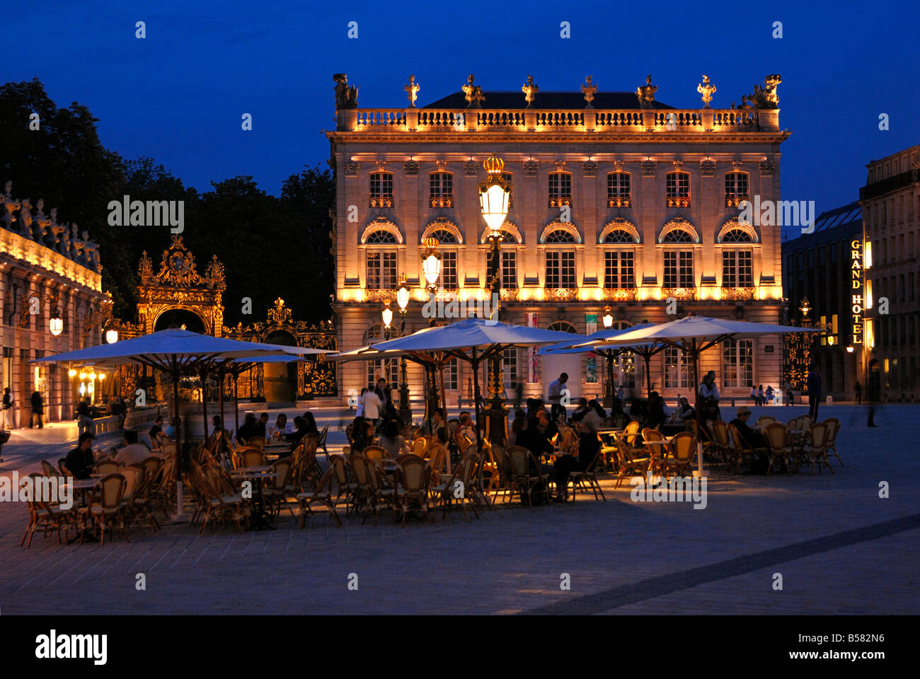 Evening floodlit view of Place Stanislas, UNESCO World Heritage Site ...