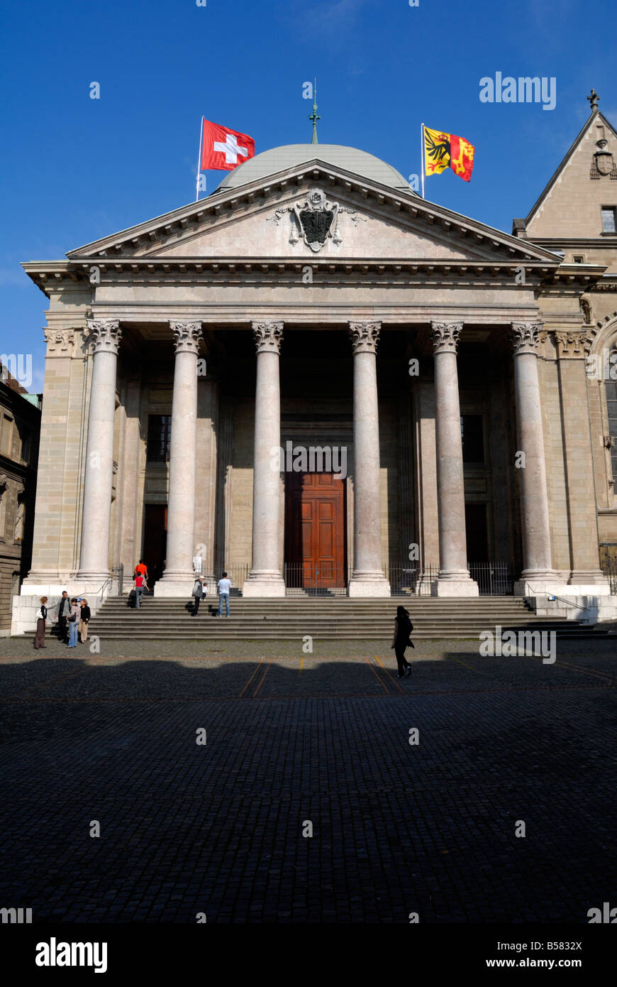 Front facade of St. Pierre Cathedral, old town, Geneva, Switzerland ...