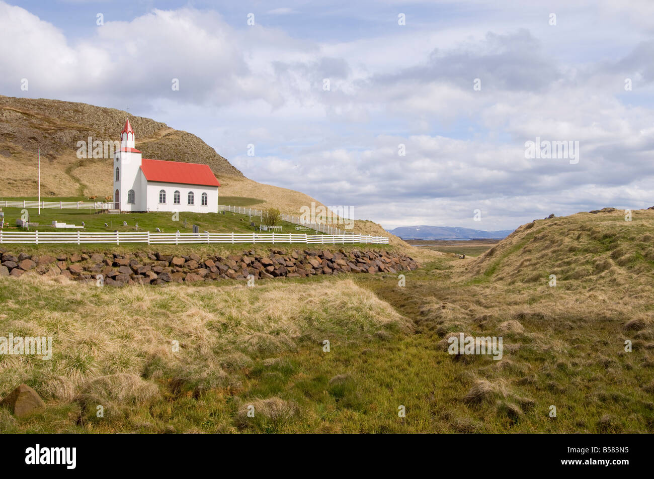 Helgafell church near Stykkisholmur, Snaefellsnes Peninsula, Iceland ...
