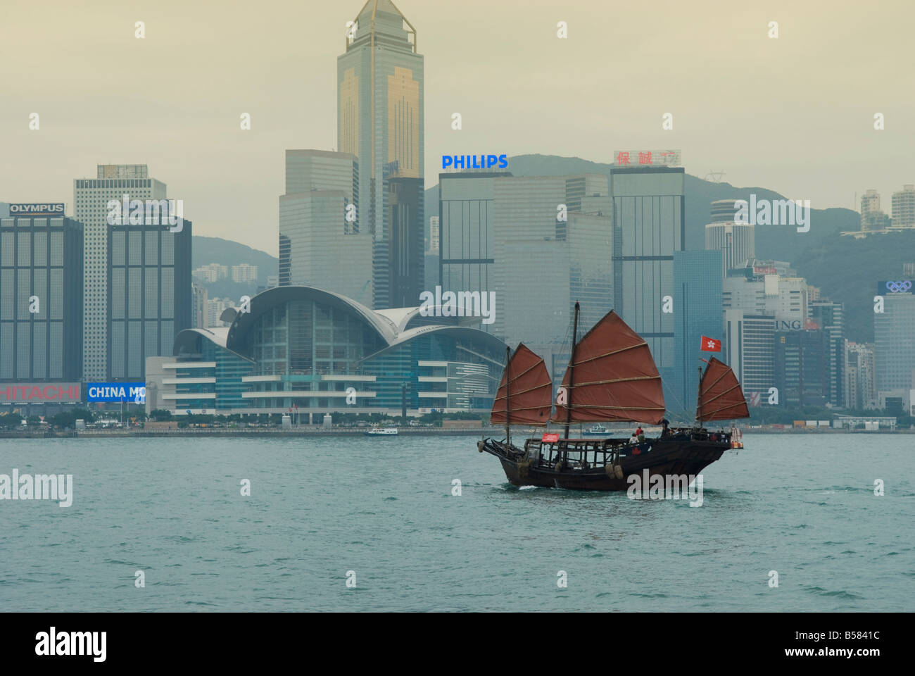 One of the last remaining Chinese sailing junks on Victoria Harbour ...