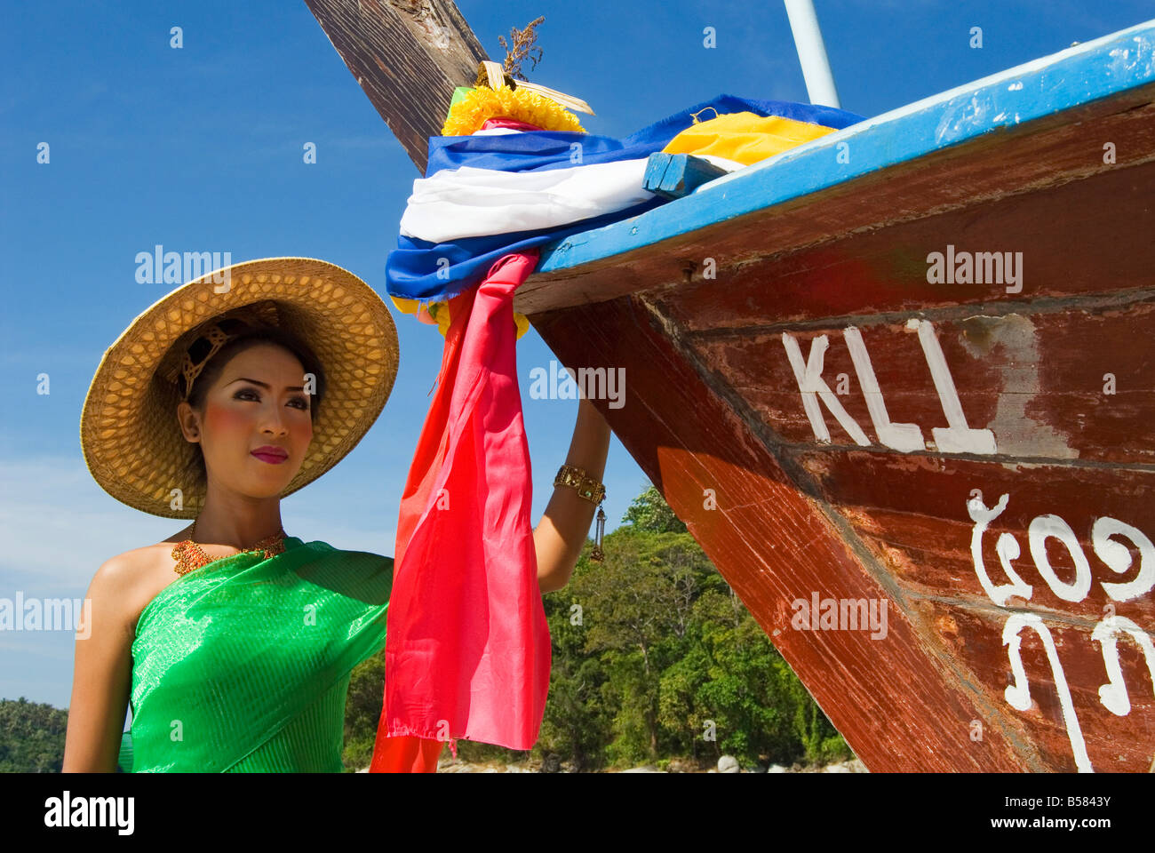 Girl in traditional Thai clothes, Phuket, Thailand, Southeast Asia ...